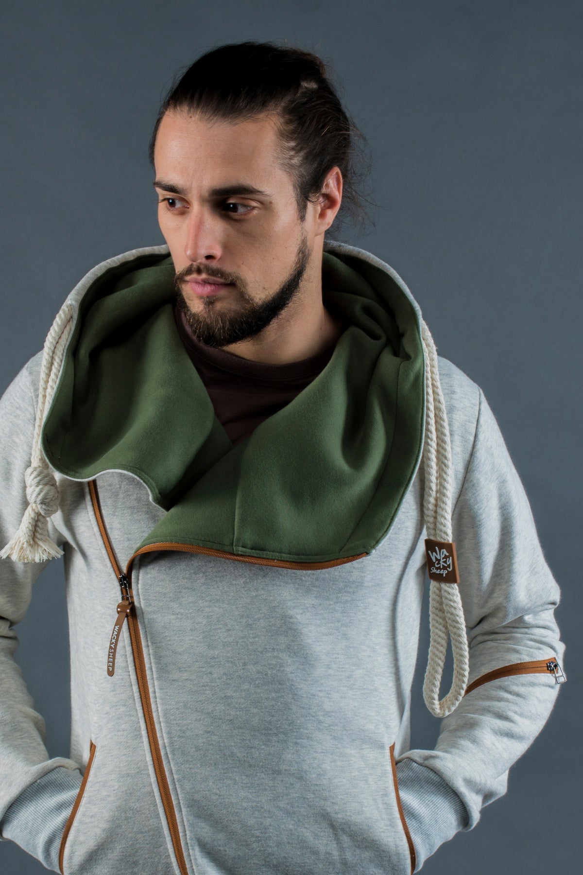M's Classic Gray Green Zip Hoodie | Wacky Sheep