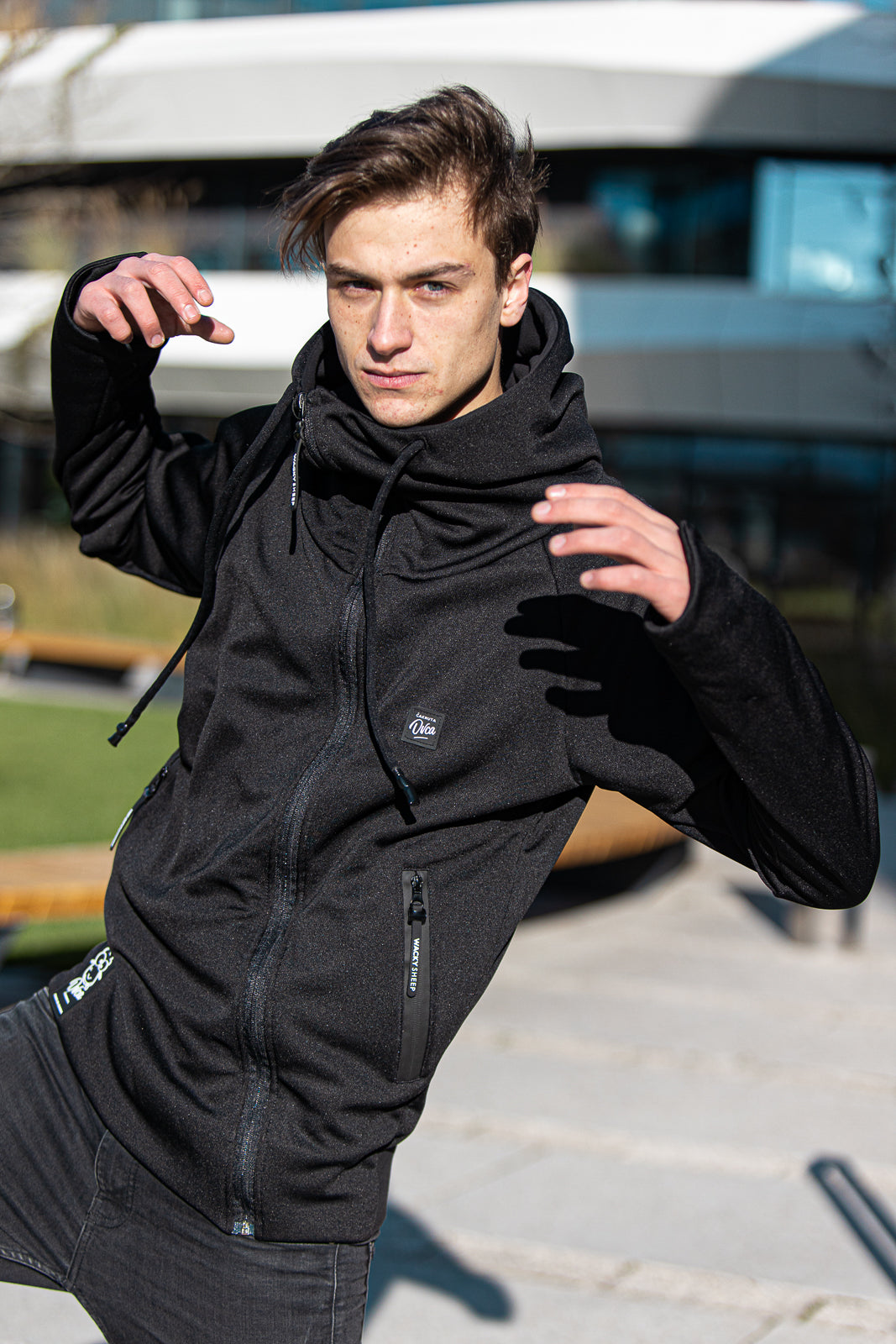 M's Black Fleece Zip Hoodie | Wacky Sheep